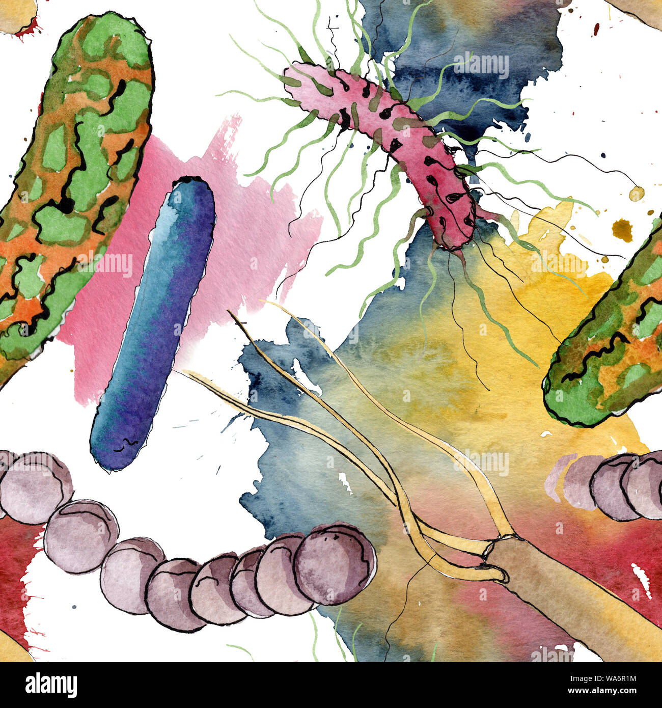Microbe or germ hand drown illustration. Watercolor background ...