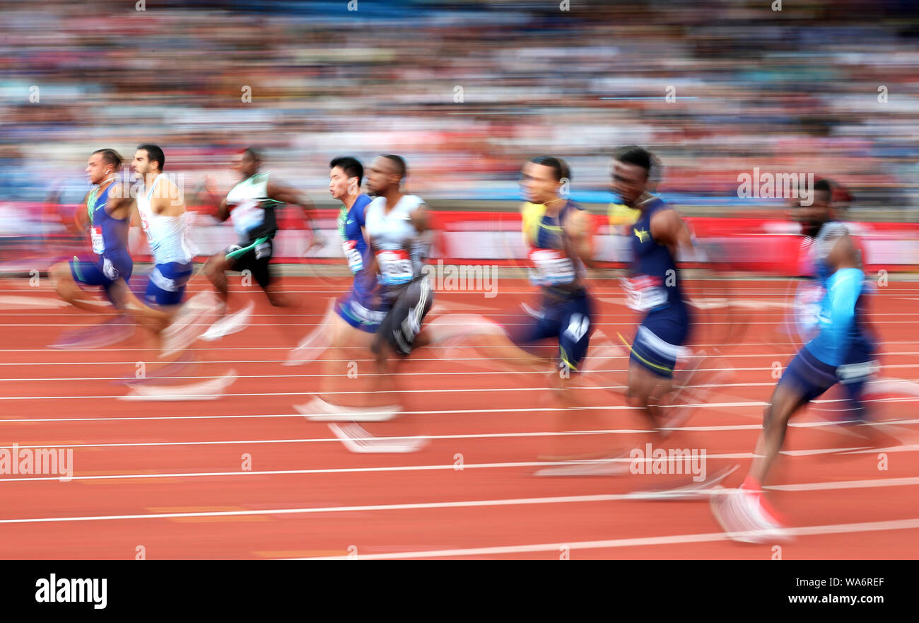 General view of competitors in the Men's 100m Heat 1 during the Muller ...