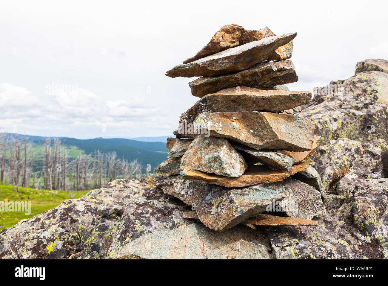 Close-up of stones that fell from a cliff, made up of a pyramid stand ...