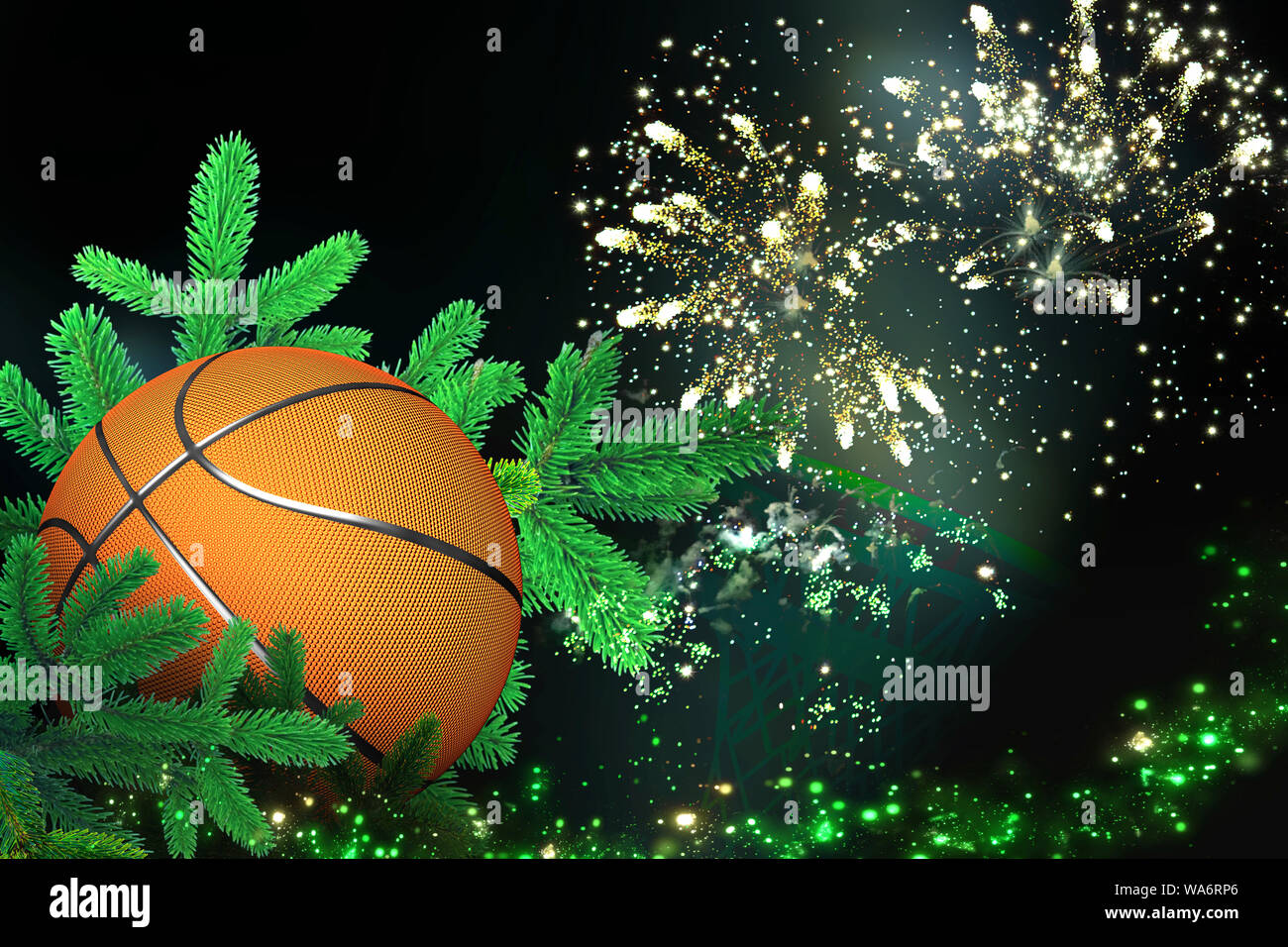 Basketball, Festive christmas decoration with firework for christmas ...