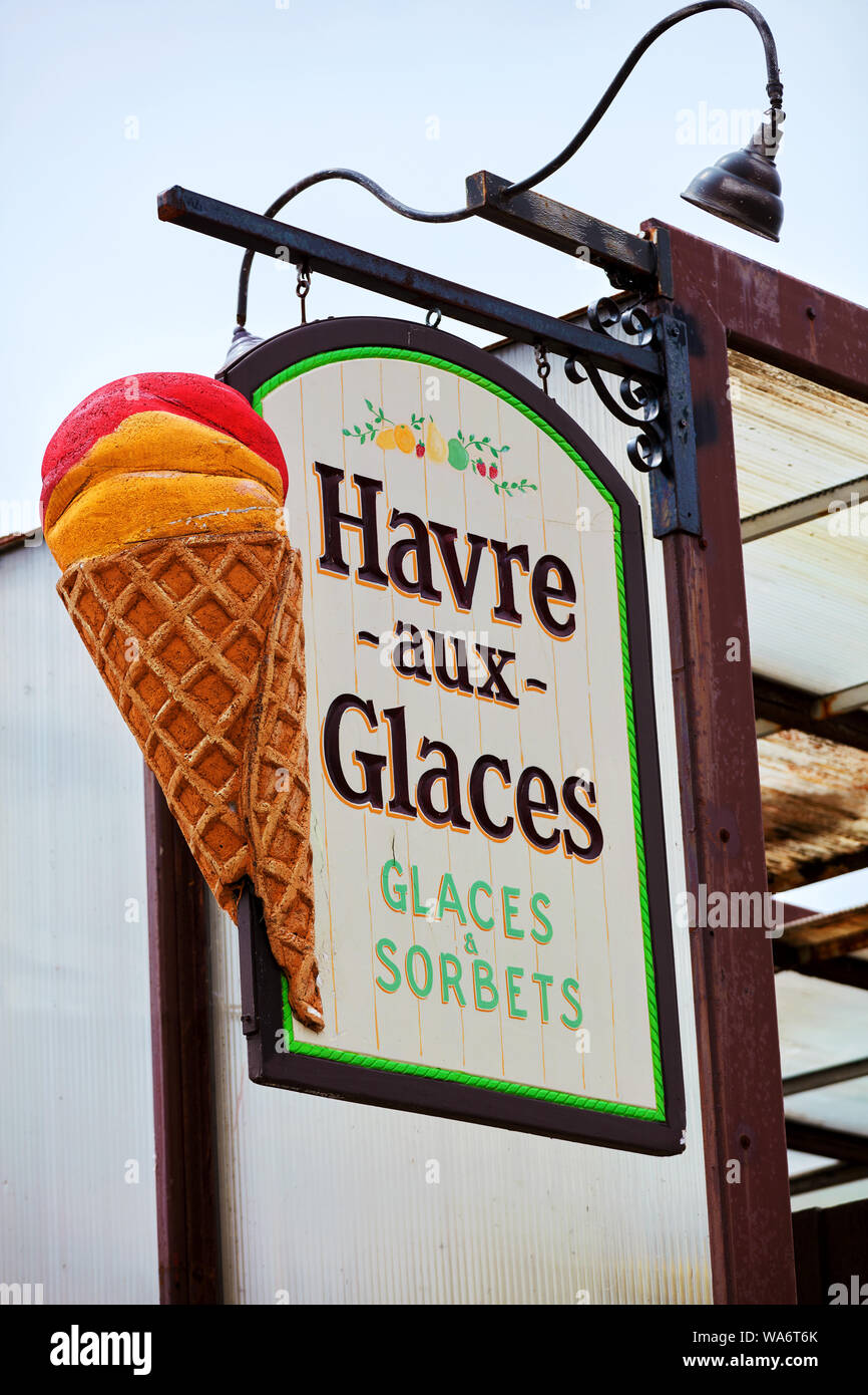 Havre aux Glaces ice cream shop sign in Montreal, Quebec, Canada Stock ...