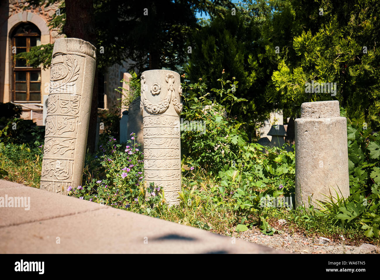Historical Ottoman tombstones in a graveyard at Hamamonu, Ankara ...