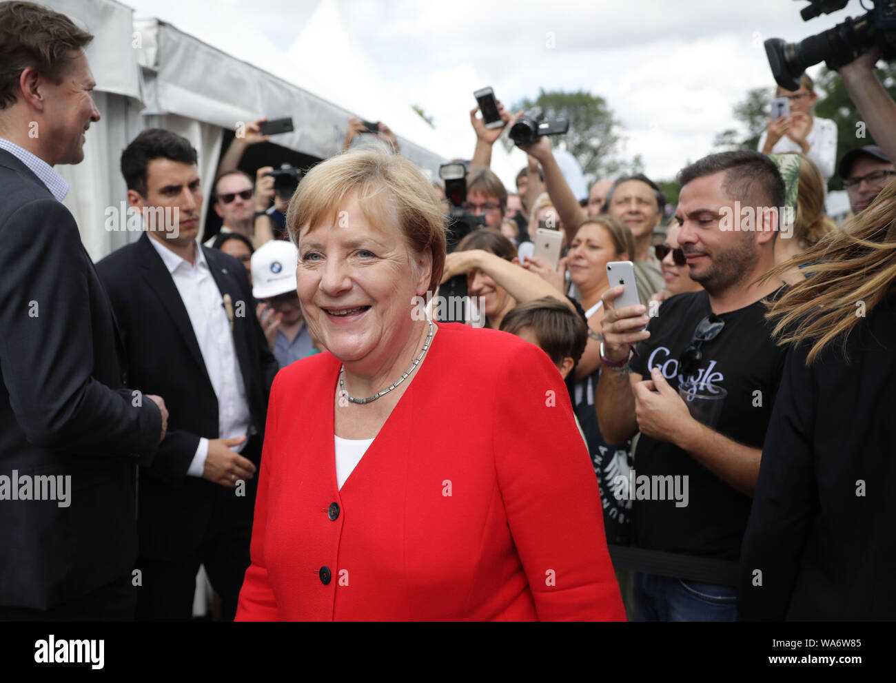 Berlin, Germany. 18 August 2019. Chancellor Angela Merkel (CDU) smiles ...