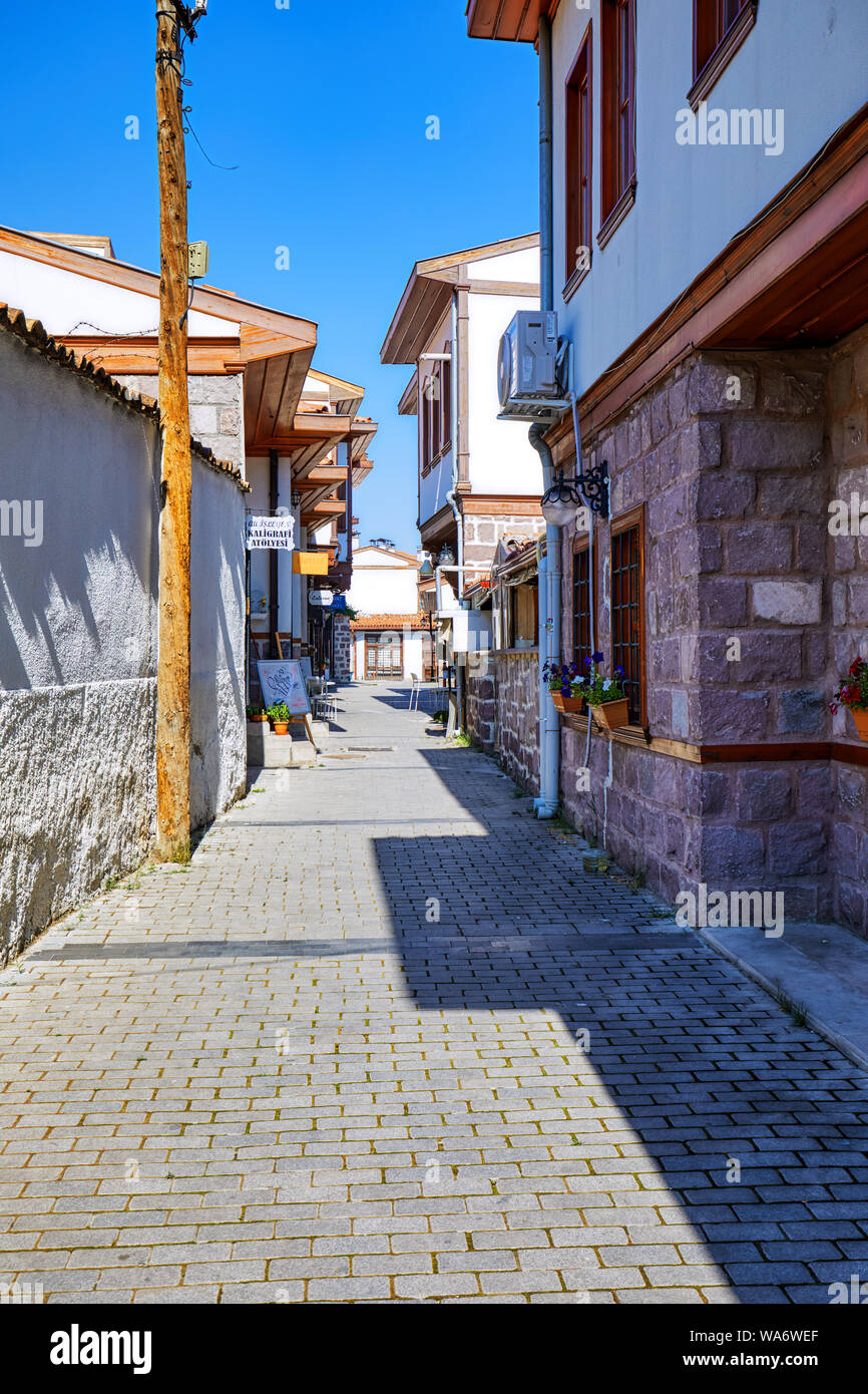 Historical Ankara restoration houses around the pavement alley in ...
