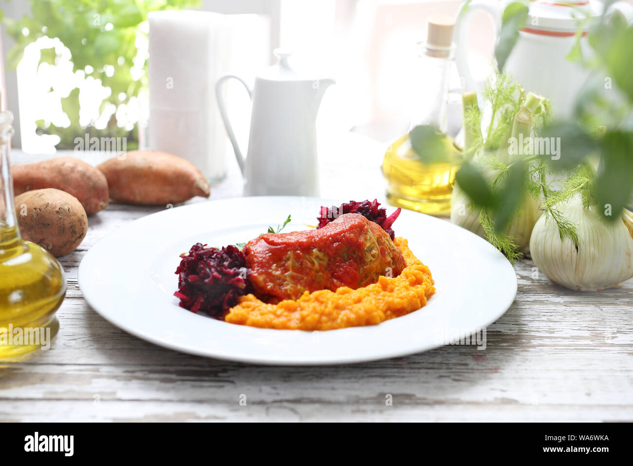 Food, an appetizing dinner dish served on a plate. Healthy diet Stock ...