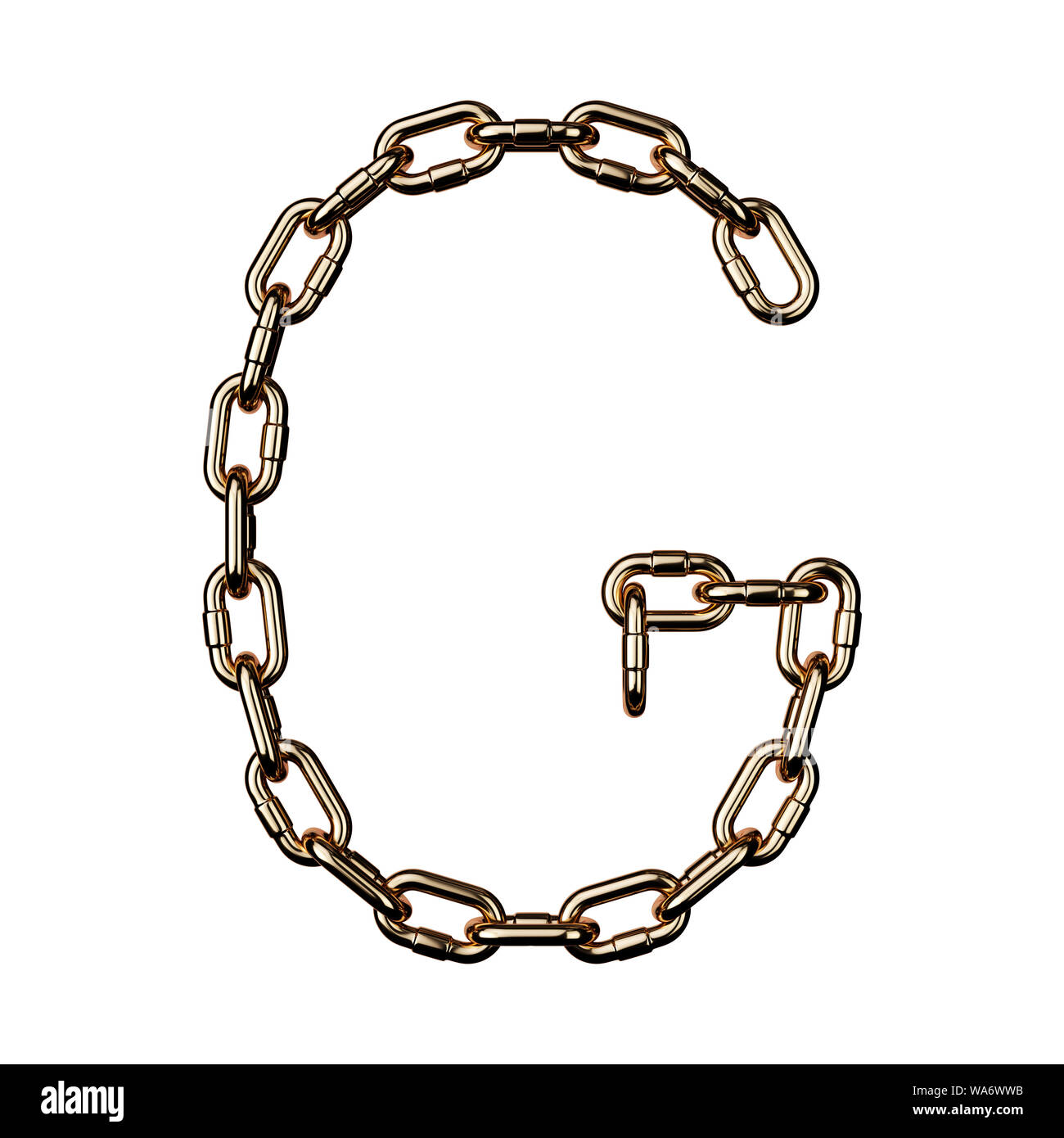 Font gold G golden metal alphabet letter chain. Isolated on white ...