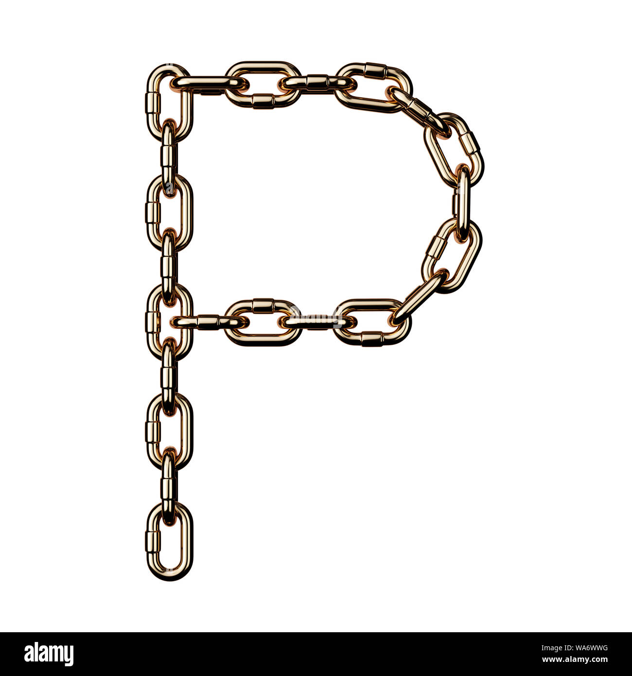 Font gold P golden metal alphabet letter chain. Isolated on white ...