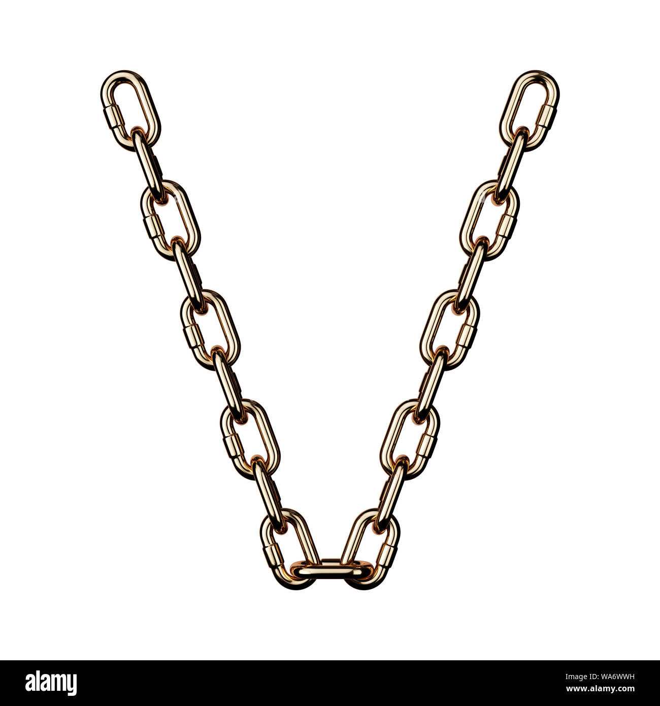 Font gold V golden metal alphabet letter chain. Isolated on white ...