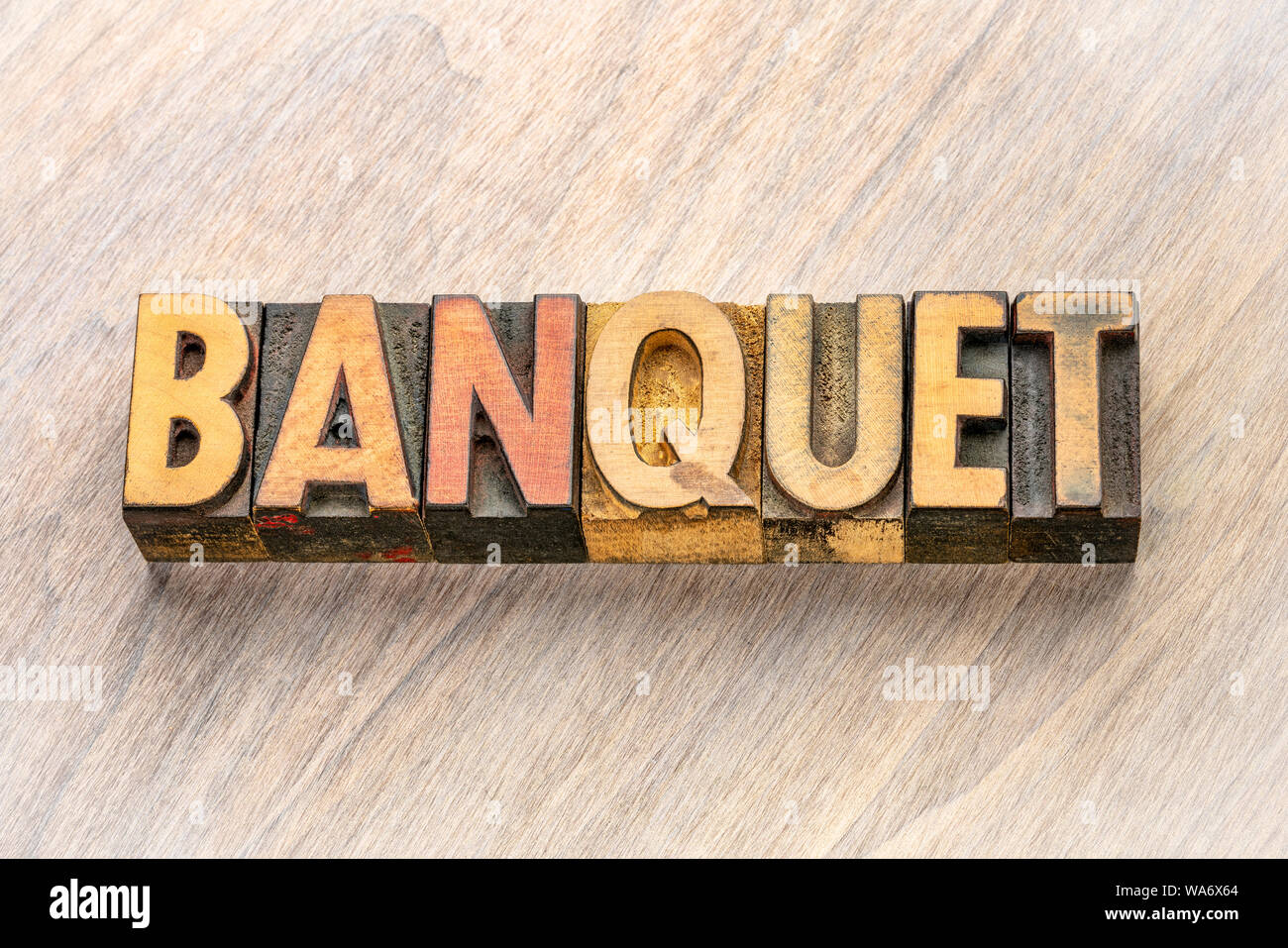 banquet word abstract in vintage letterpress wood type printing blocks ...