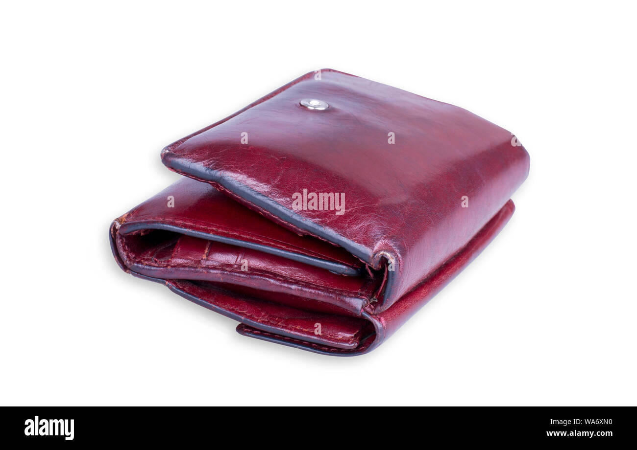 Worn out red leather wallet isolated on white background. Clipping path ...