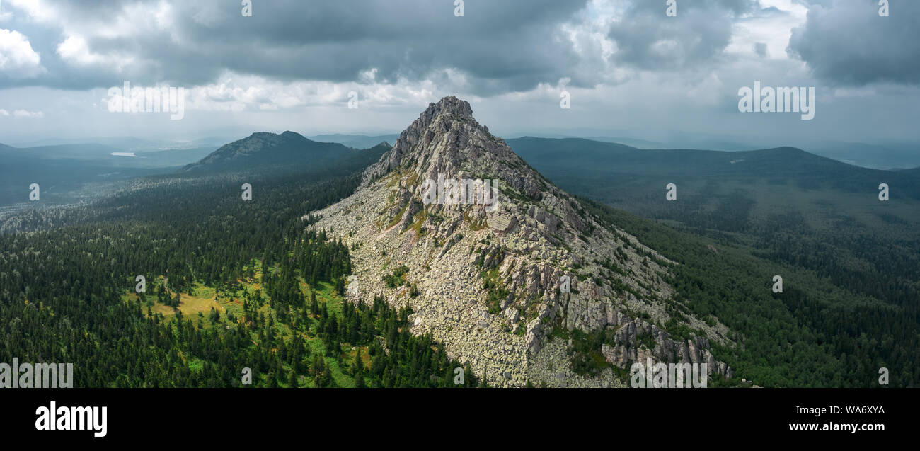 aerial view of natural russian landscape. oldest mountain range Ural ...