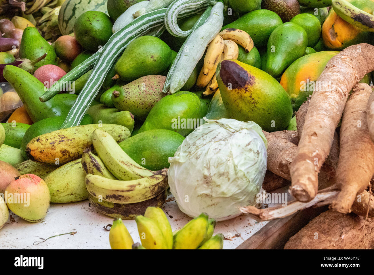 Fruit and vegetables at a market in victoria on seychelles island mahé ...