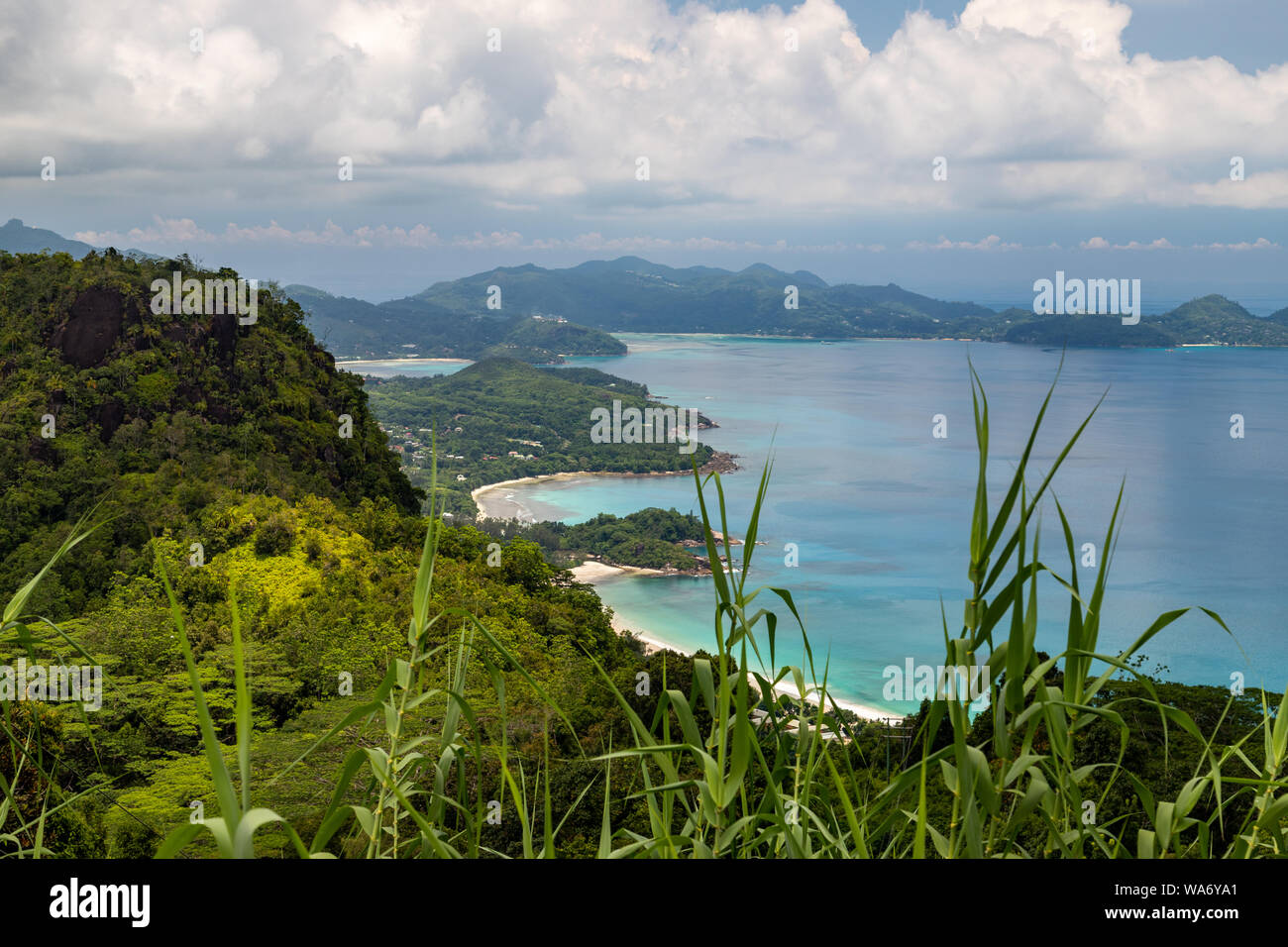Panoramic view at the landscape on Seychelles island Mahé with clear ...