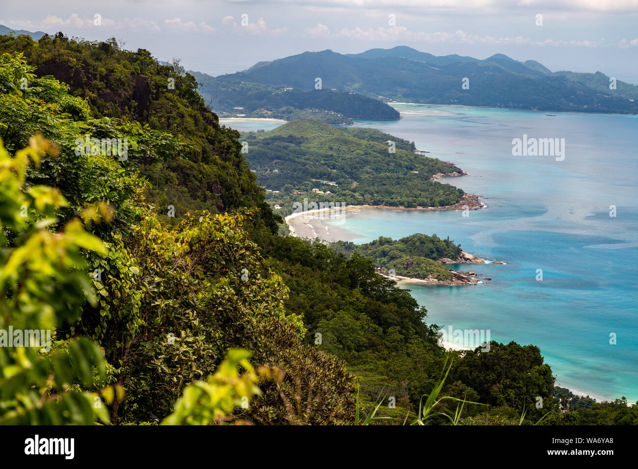 Panoramic view at the landscape on Seychelles island Mahé with clear ...