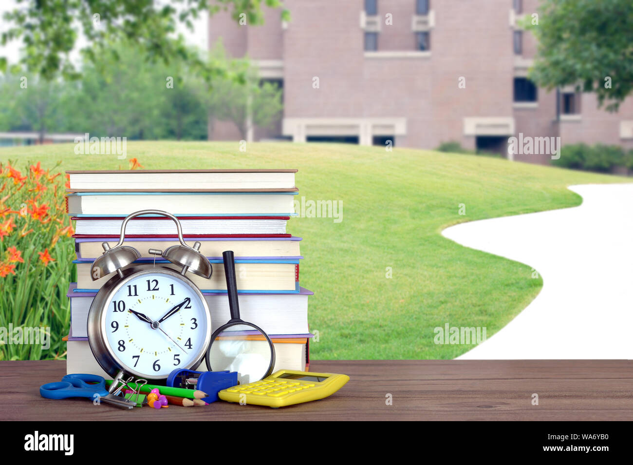 Spring season on campus and book for education concept Stock Photo - Alamy
