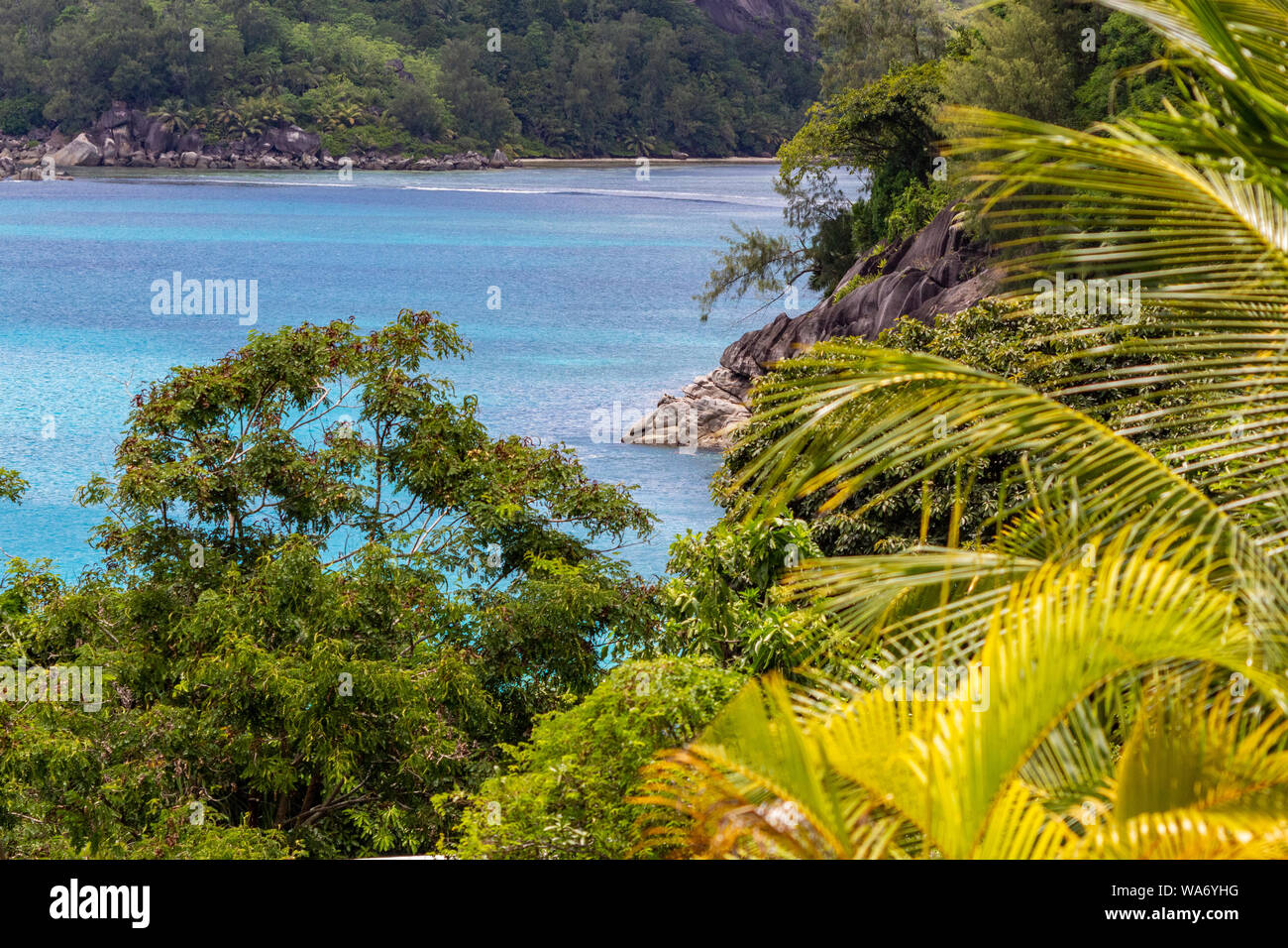 Panoramic view at the landscape on Seychelles island Mahé with ...