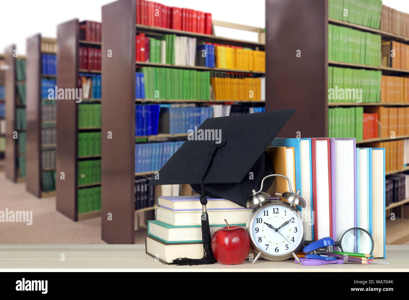 library, book, supply, and education concept Stock Photo - Alamy