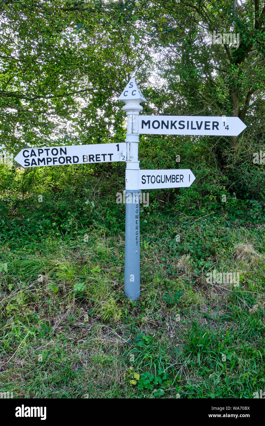 Road signposts at Monksilver, Somerset Stock Photo - Alamy