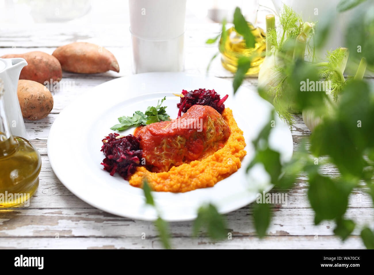 Food, an appetizing dinner dish served on a plate. Healthy diet Stock ...