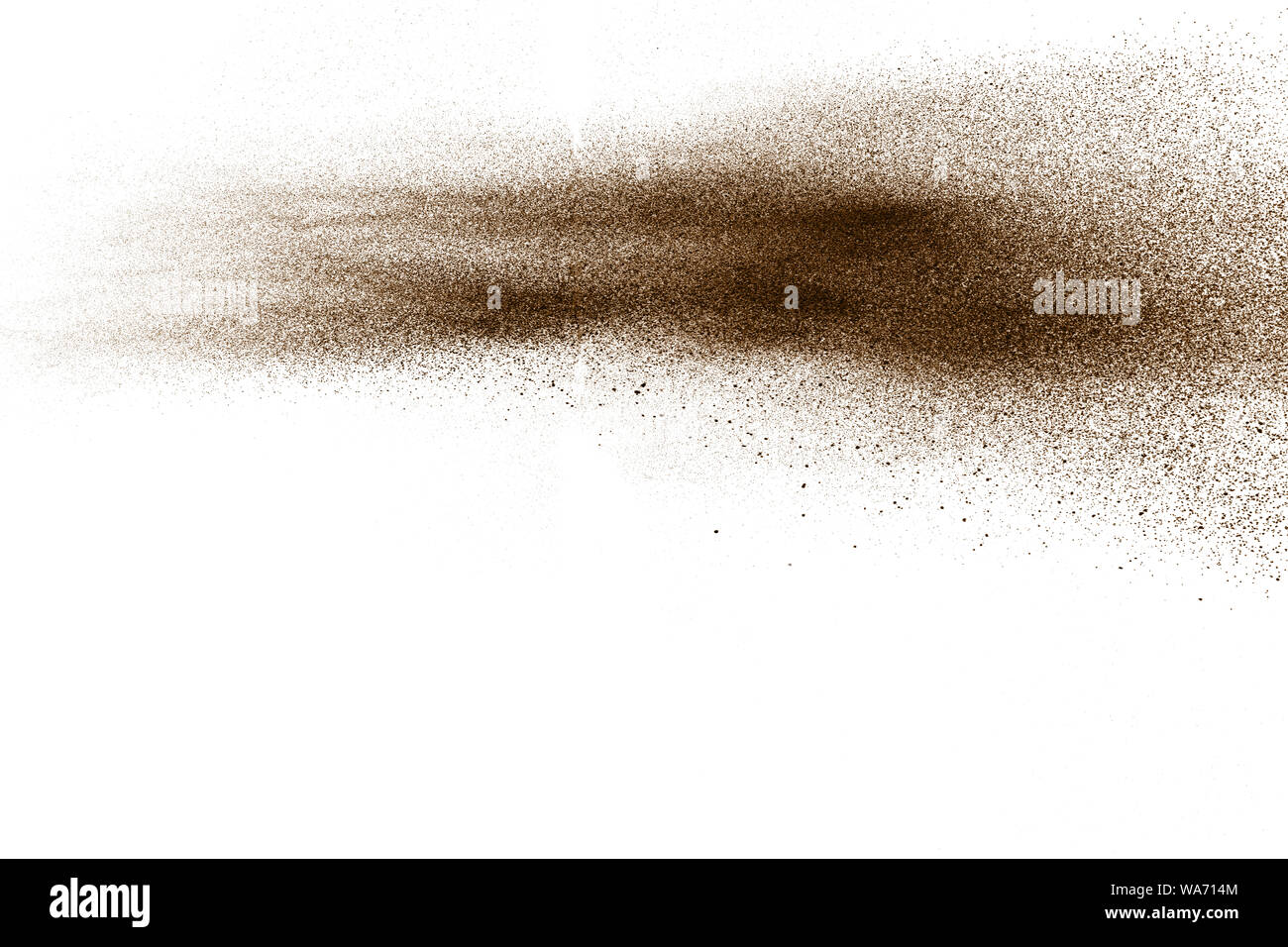 Deep Brown particles splattered on white background. Brown dust splash ...