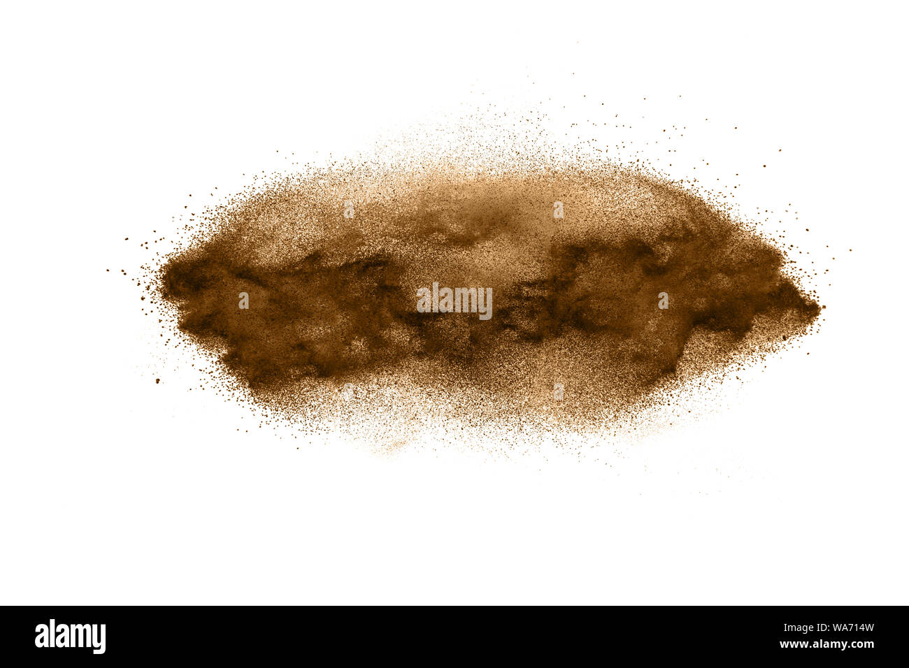 Deep Brown particles splattered on white background. Brown dust splash ...