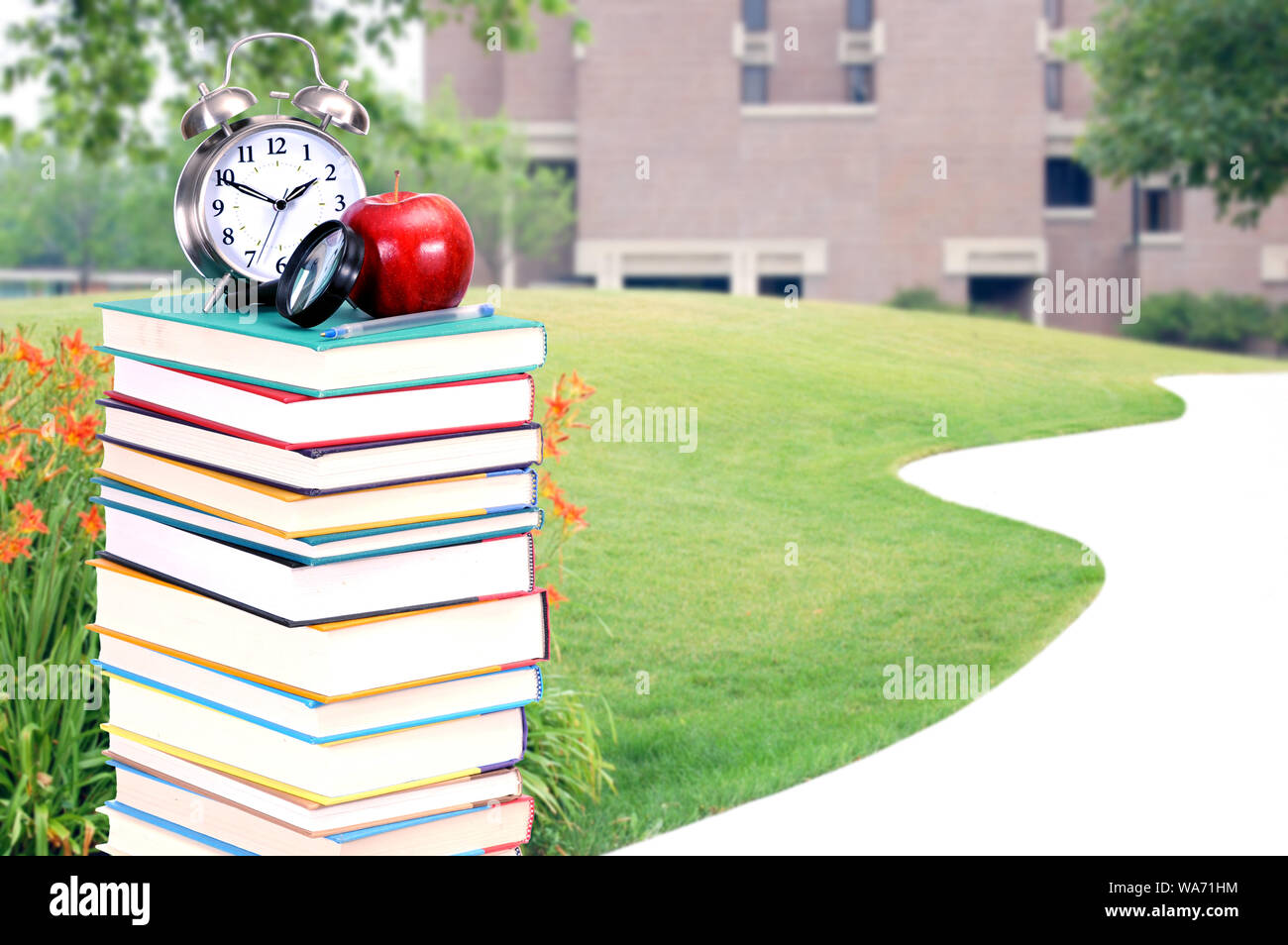 Spring season on campus and book for education concept Stock Photo - Alamy