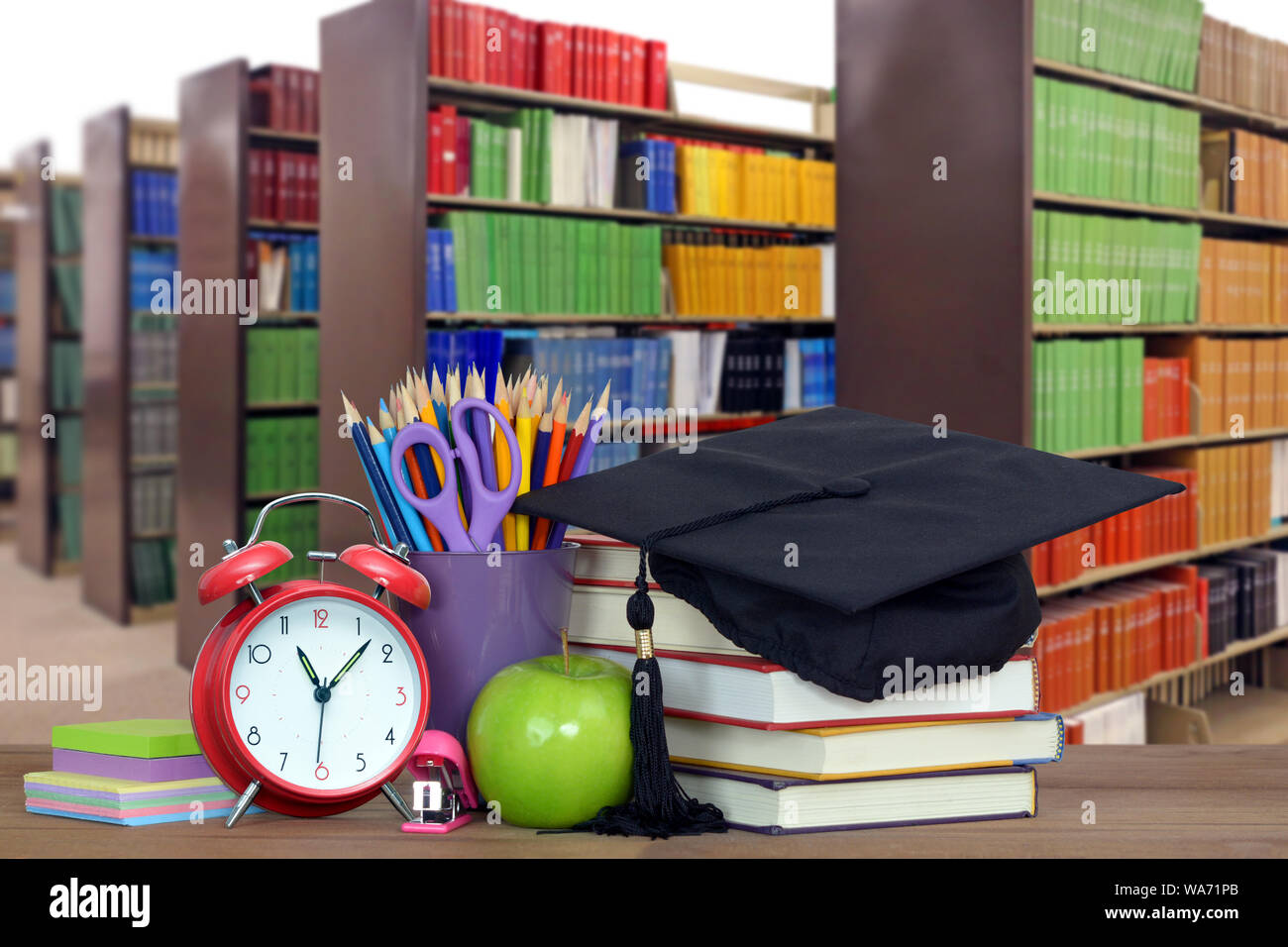 library, book, supply, and education concept Stock Photo - Alamy