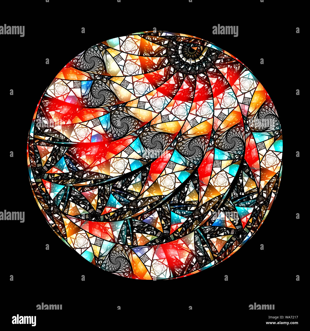 Colorful decorative stained-glass window, computer generated abstract ...