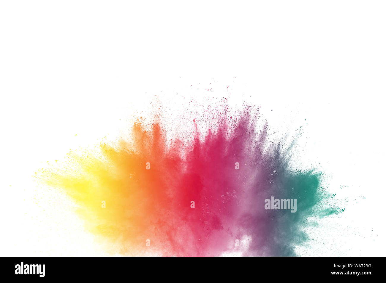 Freeze motion of colored powder explosions isolated on white background ...