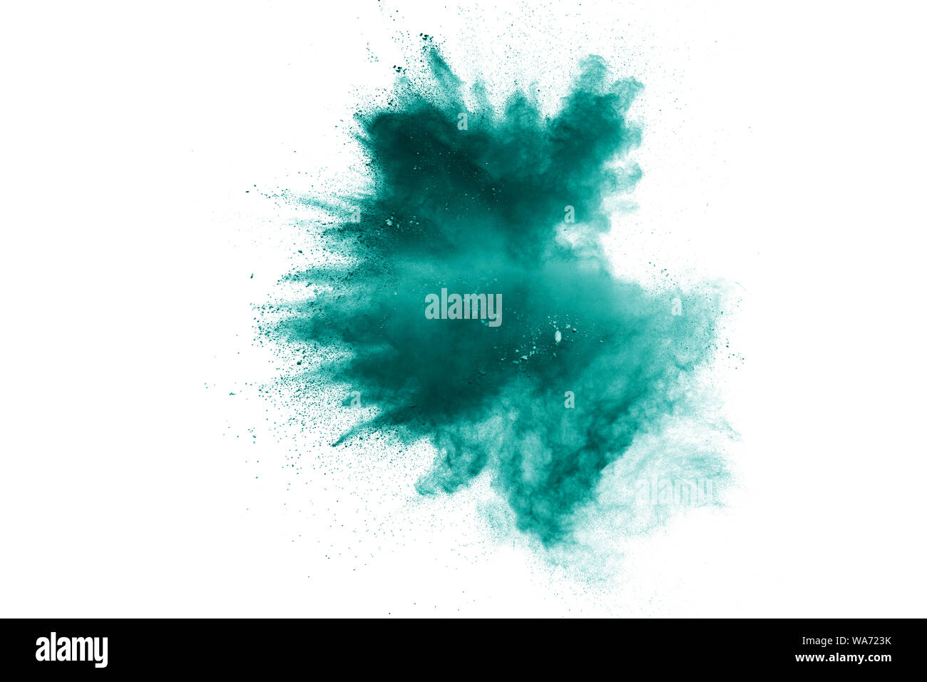 green color powder explosion cloud isolated on white background.Green ...