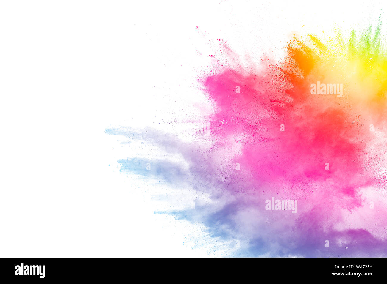 Freeze motion of colored powder explosions isolated on white background ...