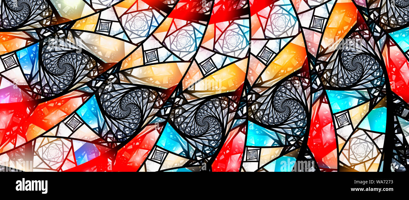 Colorful glowing stained glass with Fibonacci pattern, computer ...
