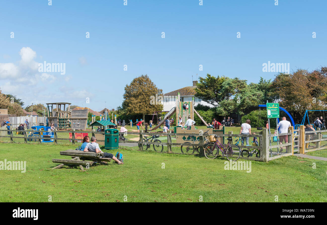Children playing in a child's playground in a park in Mewsbrook Park ...