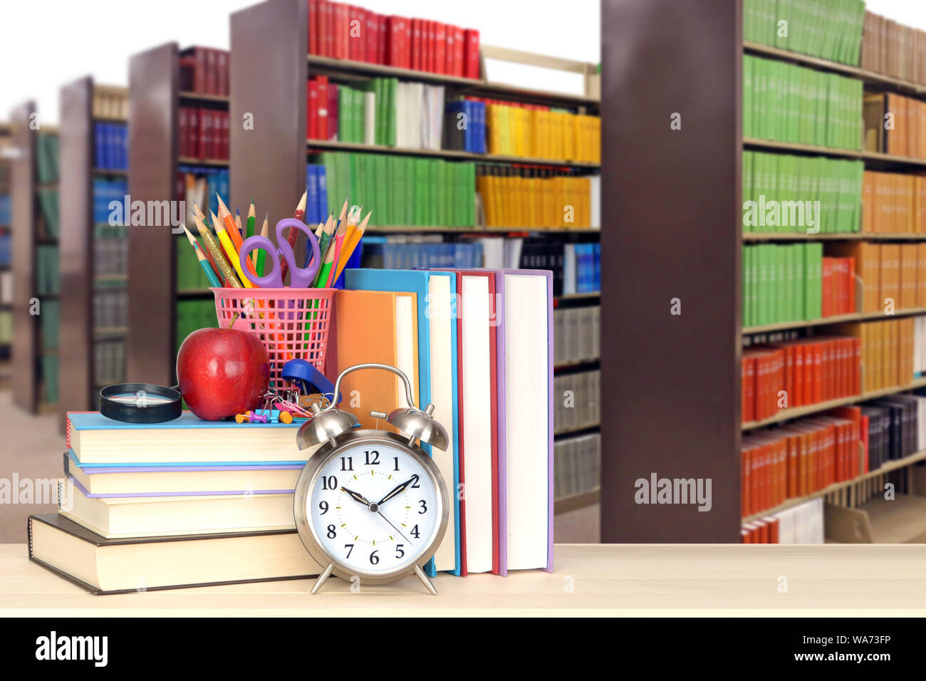 library, book, supply, and education concept Stock Photo - Alamy