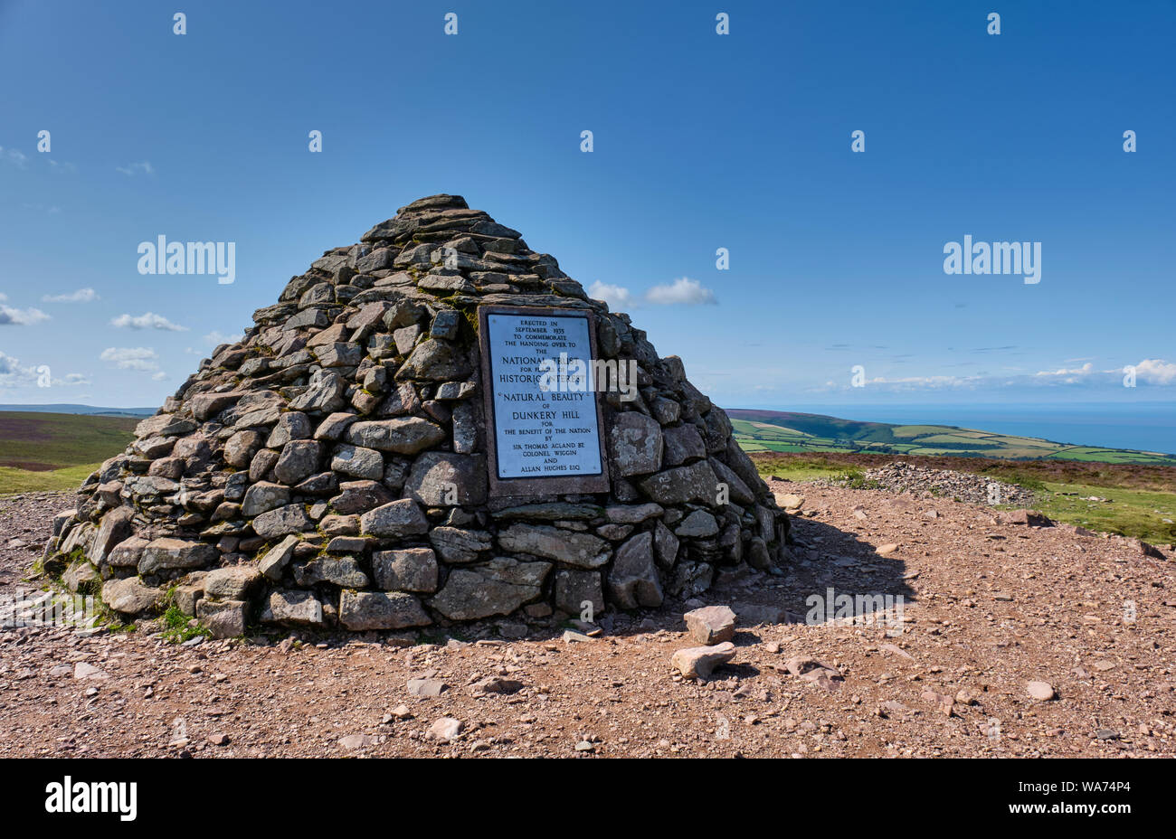 The cairn on the summit of Dunkery Beacon - the highest point on Exmoor ...