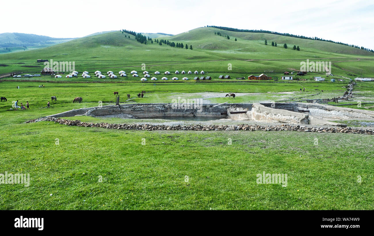 Tsenkher Hot Spring Camping Site, Central Mongolia Stock Photo - Alamy
