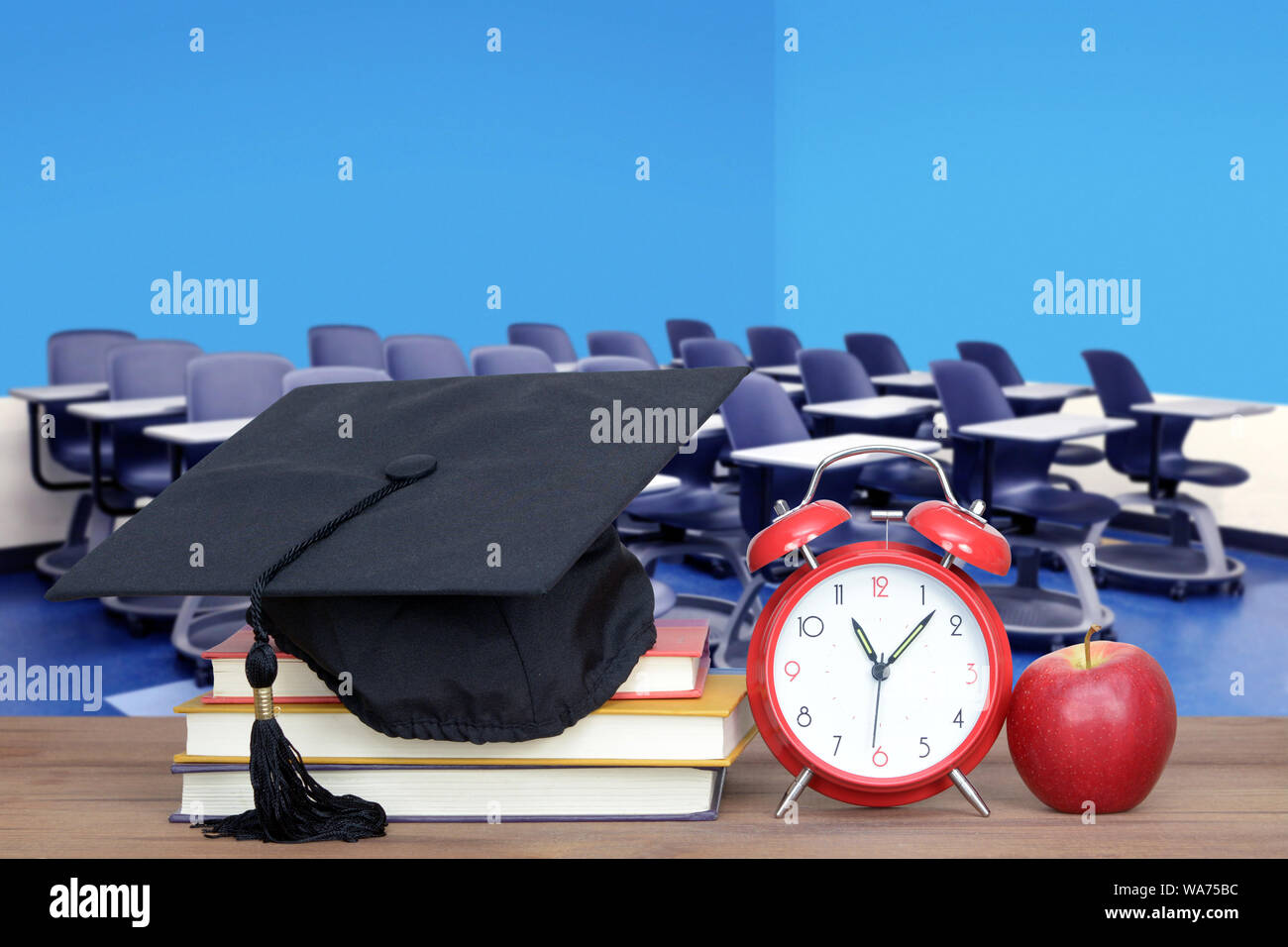 An empty classroom is ready for Back to School event (blurry background ...