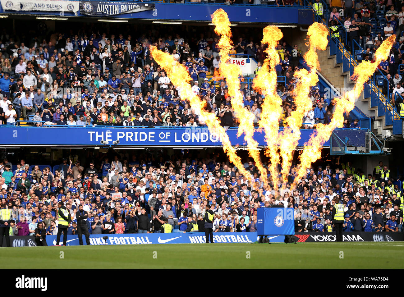 Pyrotechnics are set up prior to kick-off during the Premier League ...