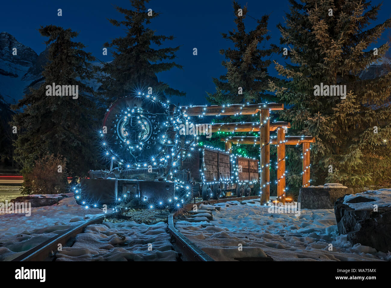 Christmas Lights At Canmore Alberta Canada Stock Photo Alamy