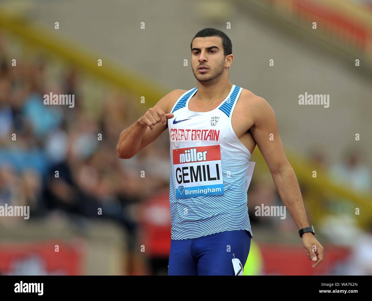 Birmingham. UK.. 18 August 2019. Adam Gemili (GBR) in the mens 100m ...