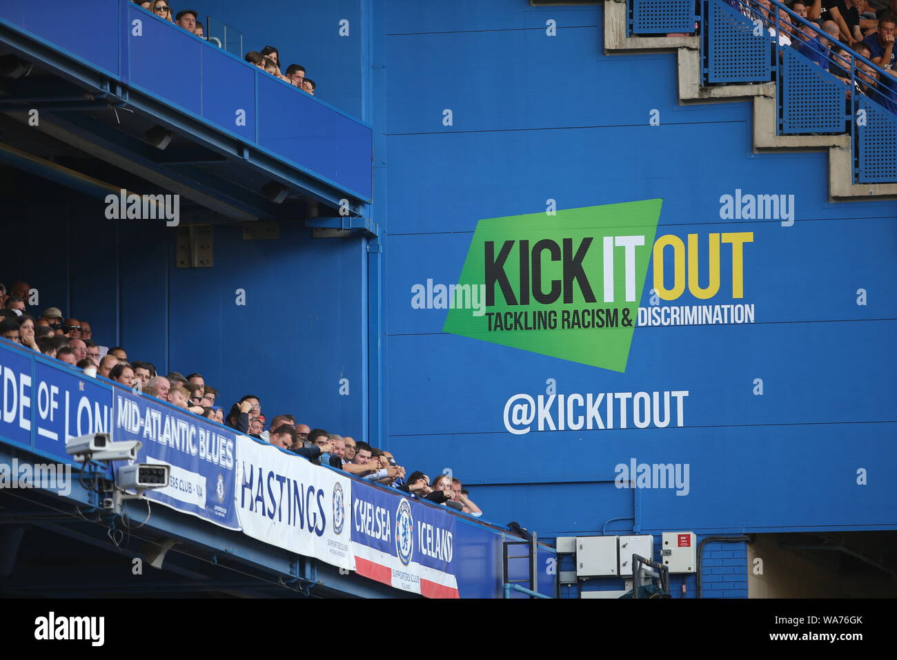 General view of the Kick It Out painted signage on the stadium wall ...