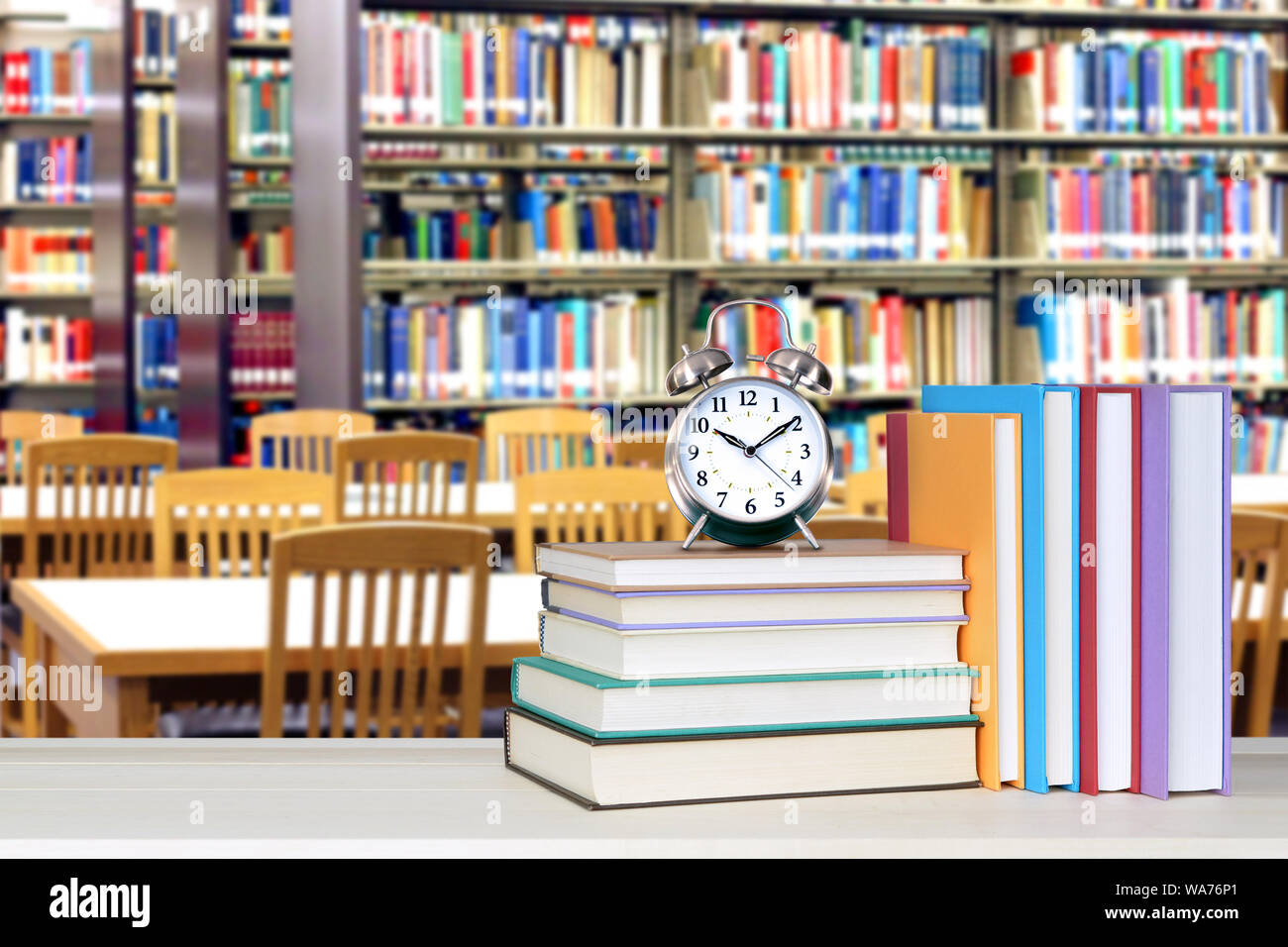 an empty blury library in the school for education concept Stock Photo ...
