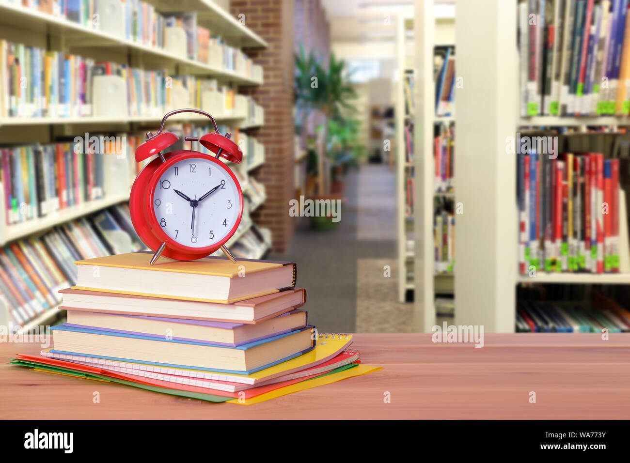 very blurry background of library with decoration of books and supply ...