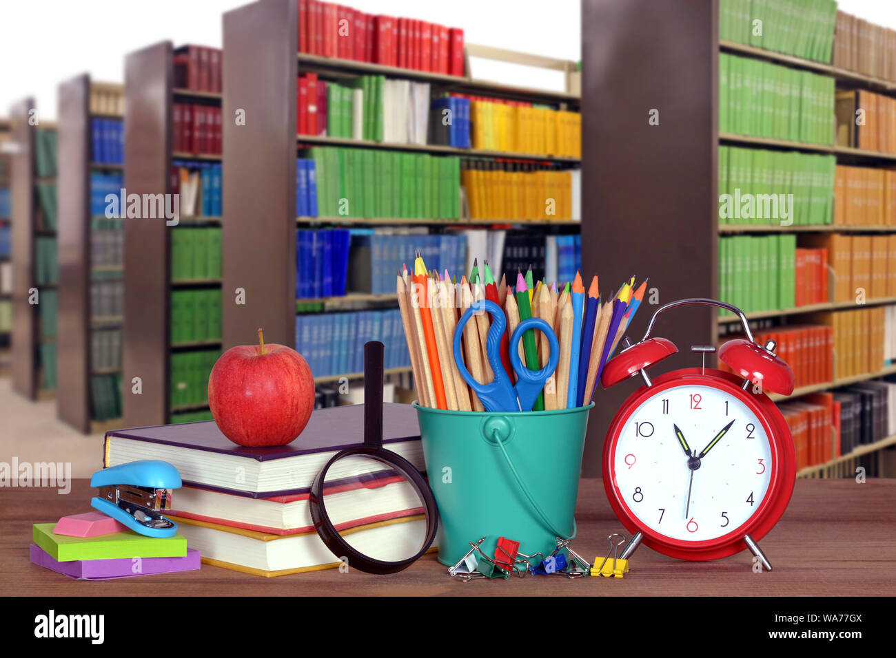 library, book, supply, and education concept Stock Photo - Alamy