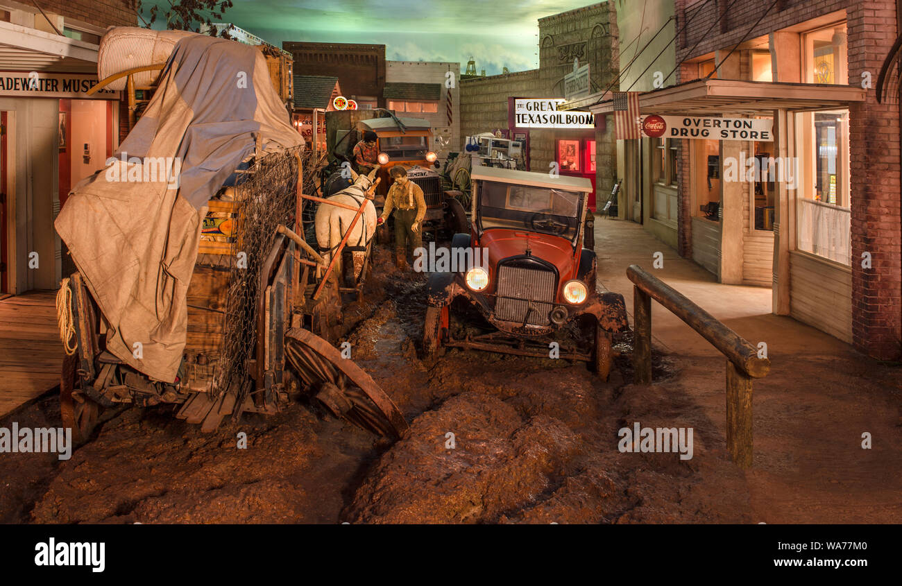 A depiction at the East Texas Oil Museum, in Kilgore, Texas, of a muddy ...