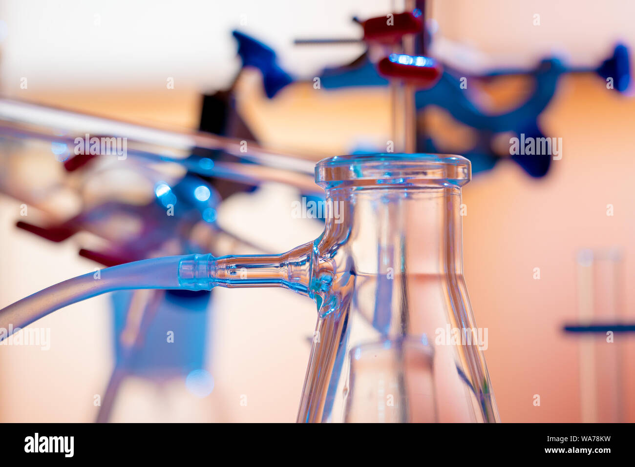 Glass instruments in the laboratory of chemical synthesis Stock Photo ...