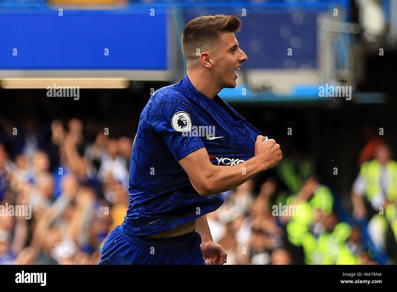 London, UK. 18 August 2019. Mason Mount of Chelsea celebrates after ...