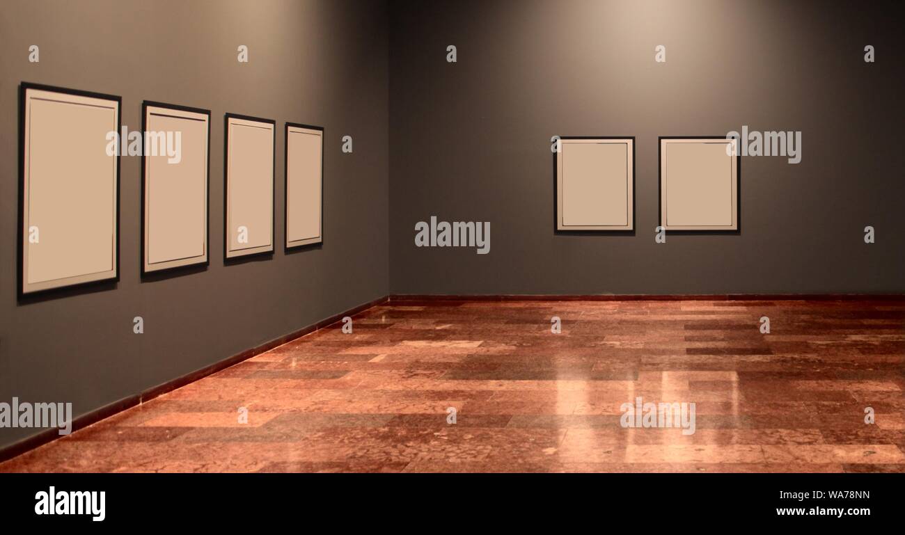 Indoor shot of an exhibition hall with empty frames on the walls Stock ...