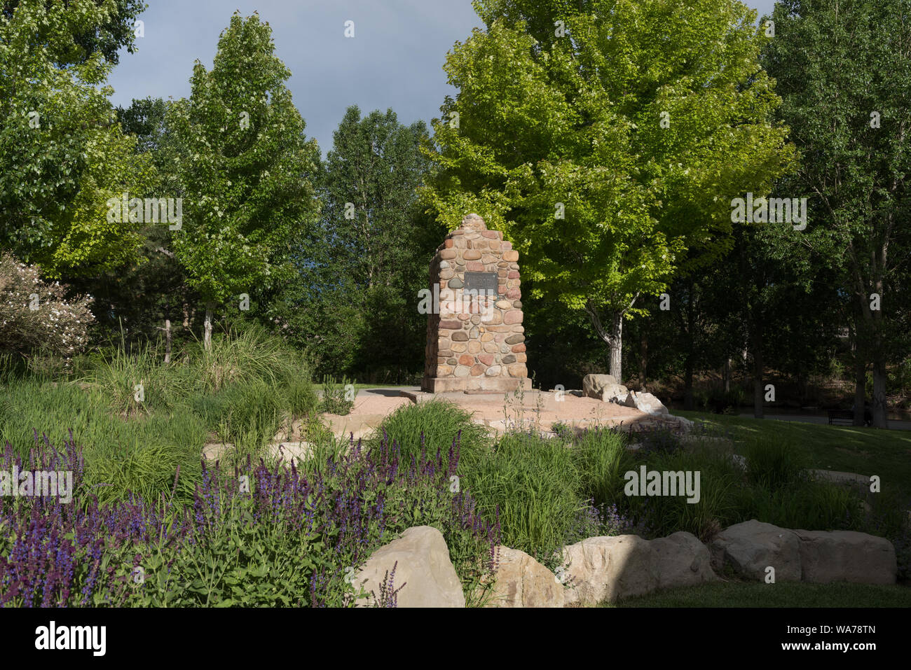A stone pillar marking the spot where, in 1806, Rocky Mountain explorer ...