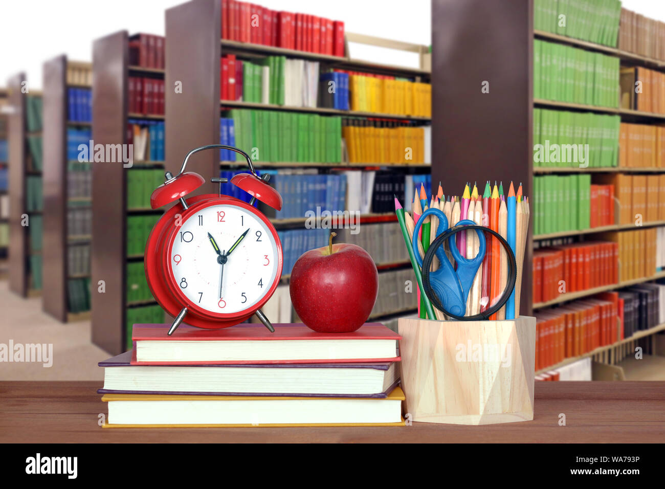 library, book, supply, and education concept Stock Photo - Alamy